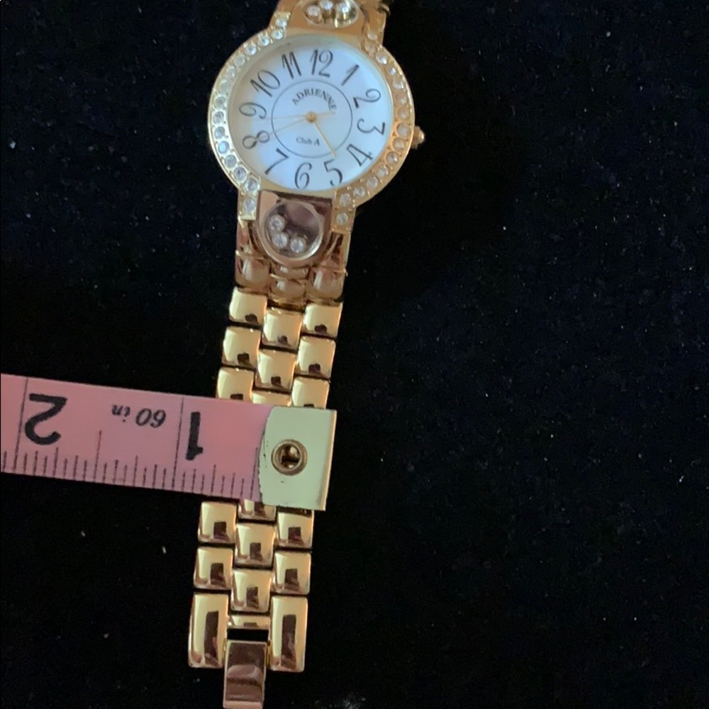 Adrienne Watch Floating Crystals Goldtone Euc 7” - Gem